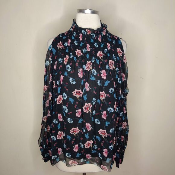 INTERMIX | Tops | Intermix Silk Floral Blouse Cold Shoulder Chiffon ...